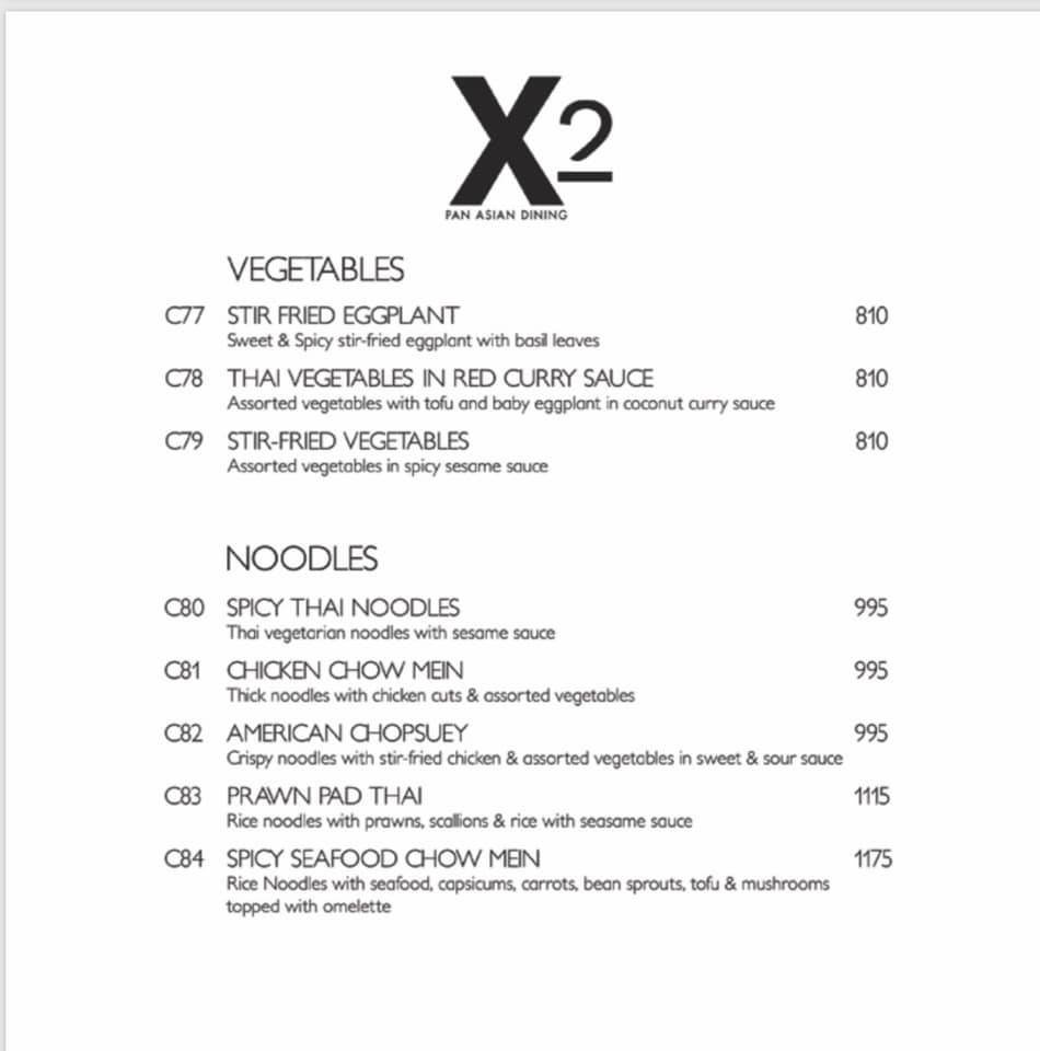 X2 Pan Asian Dining Menu - Food Pakistan