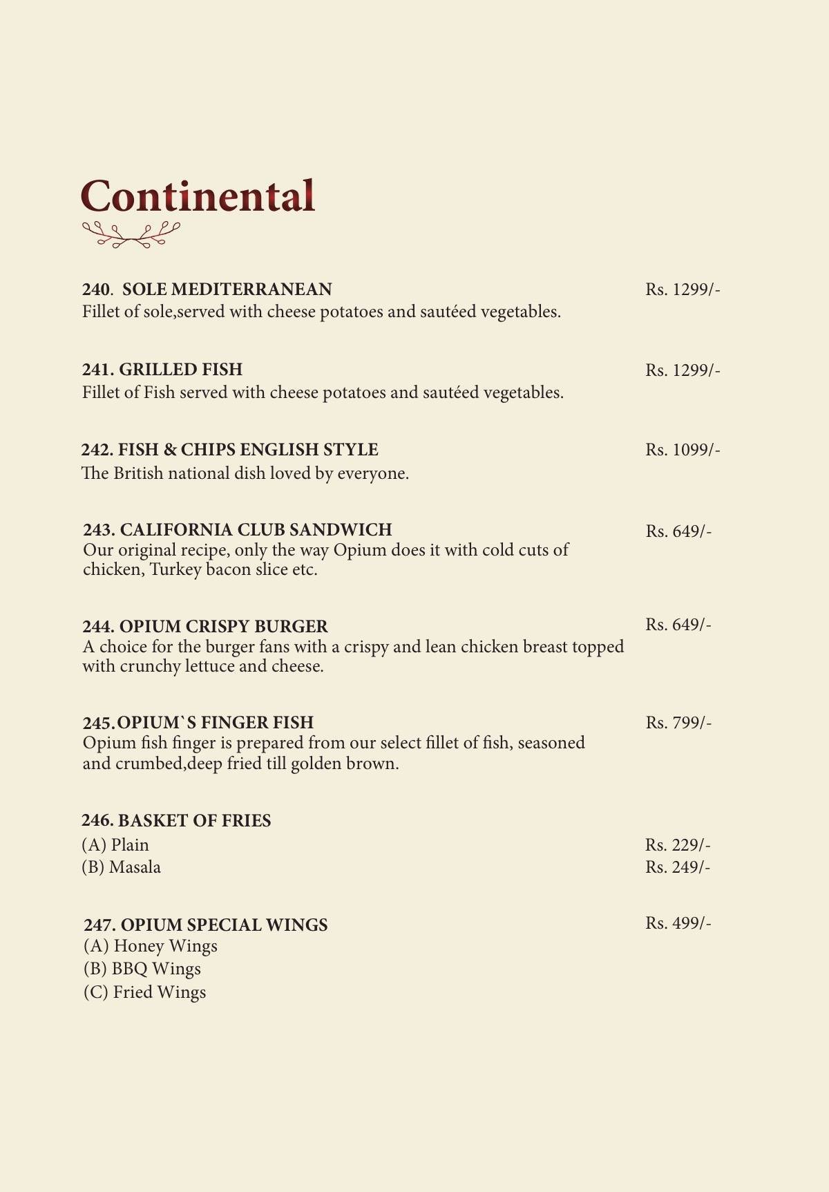 Opium Thai Menu - Food Pakistan