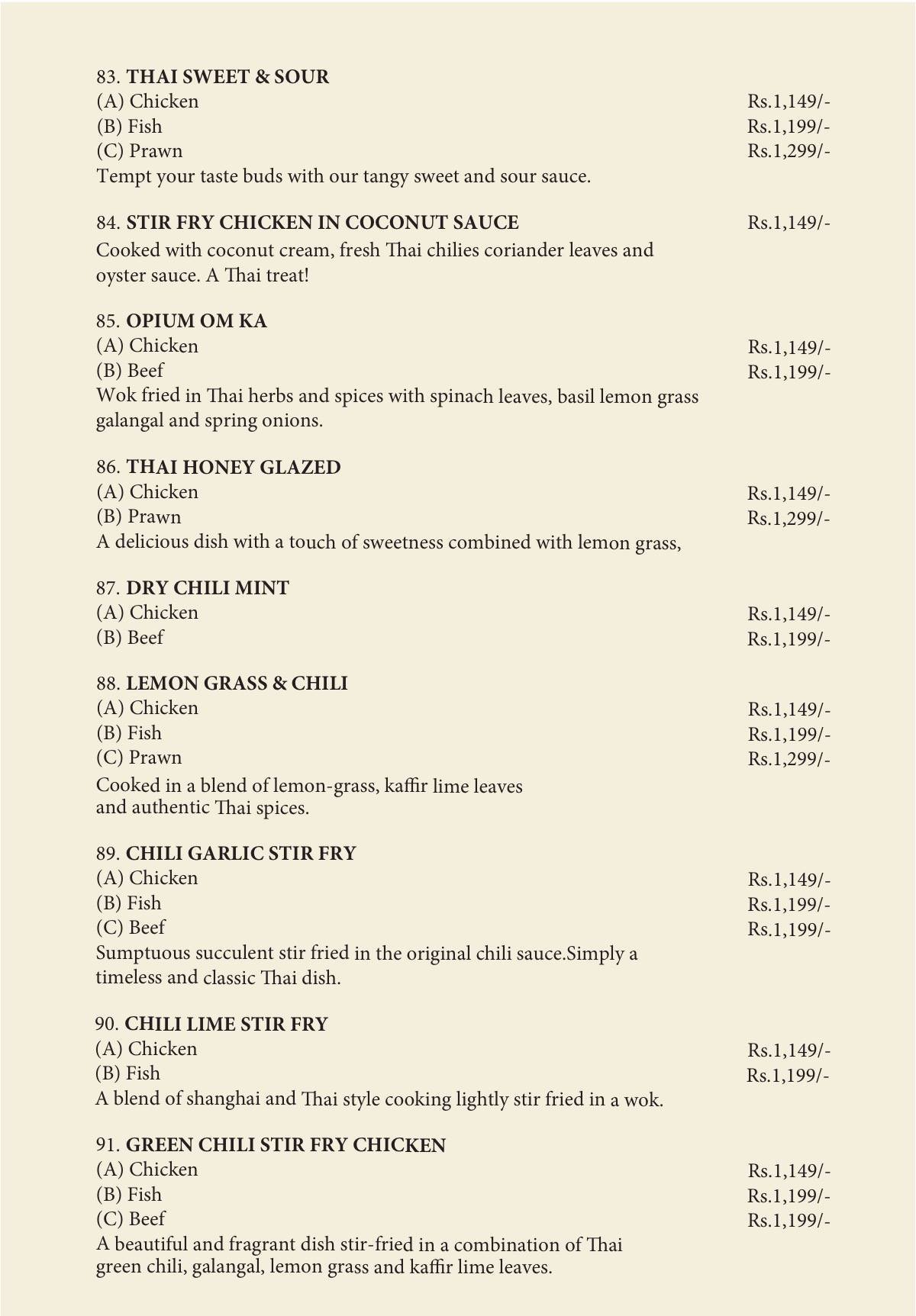 Opium Thai Menu - Food Pakistan