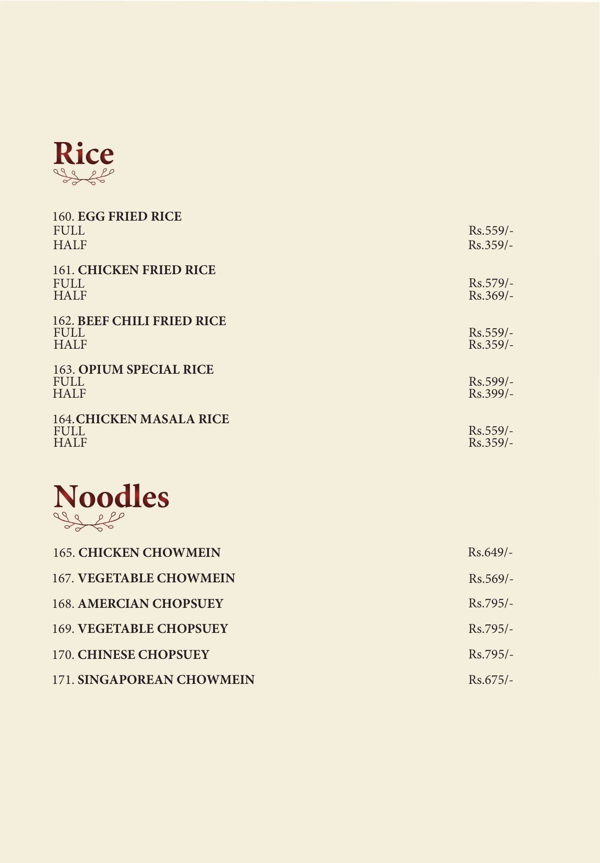 Opium Thai Menu - Food Pakistan
