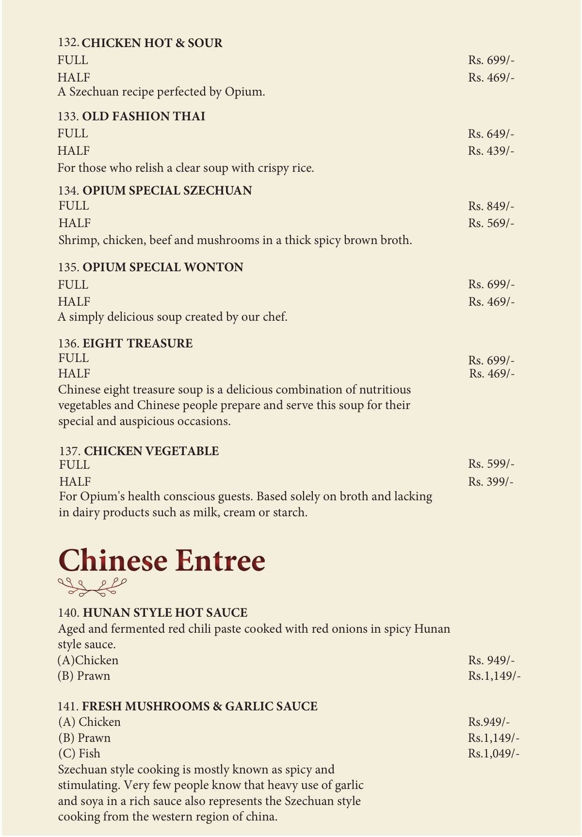 Opium Thai Menu - Food Pakistan