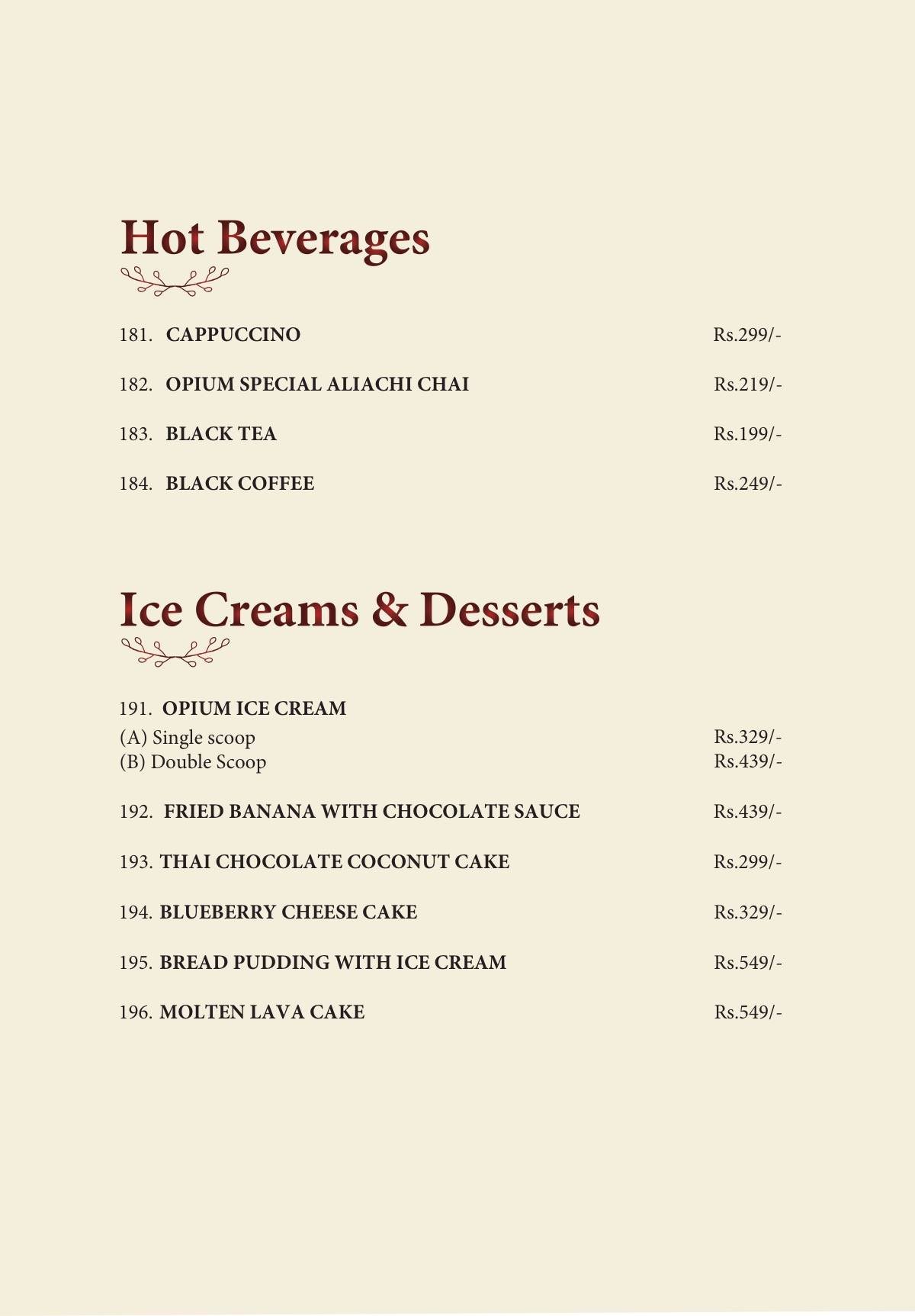 Opium Thai Menu - Food Pakistan