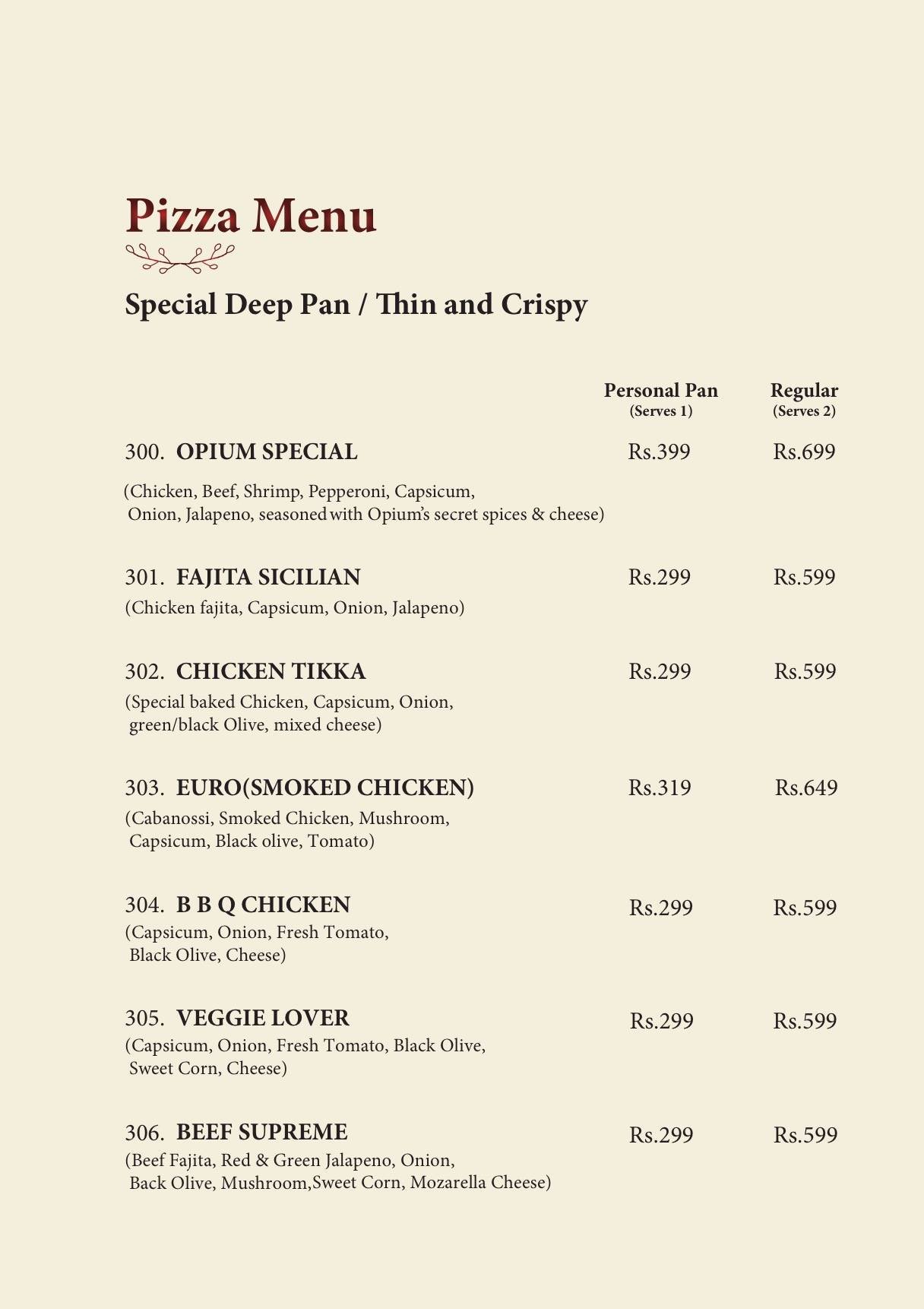Opium Thai Menu - Food Pakistan