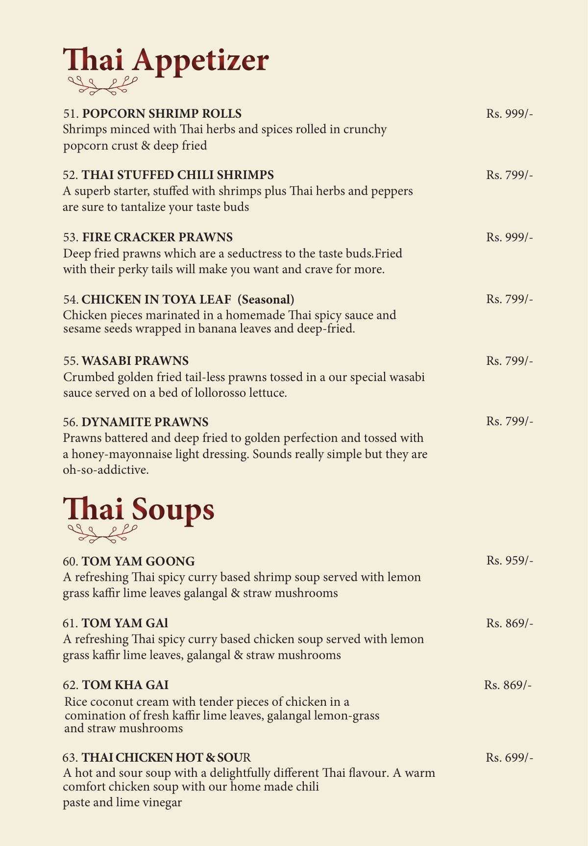 Opium Thai Menu - Food Pakistan