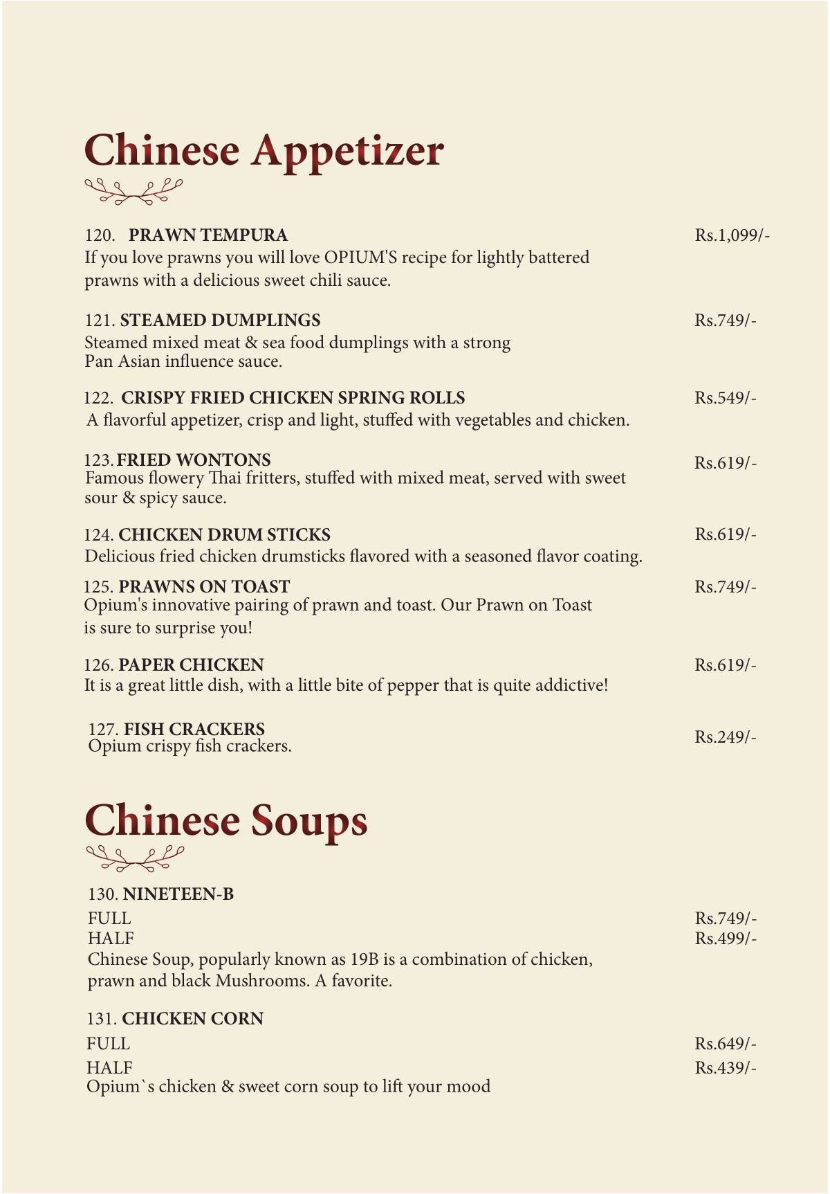 Opium Thai Menu - Food Pakistan