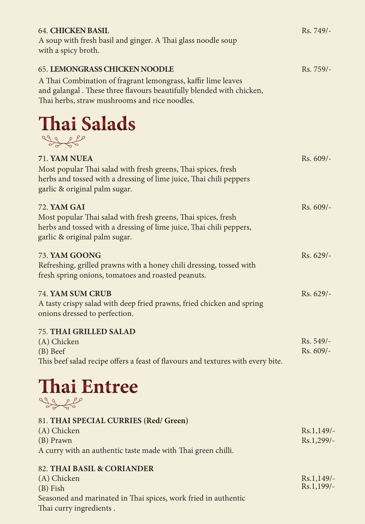 Opium Thai Menu - Food Pakistan