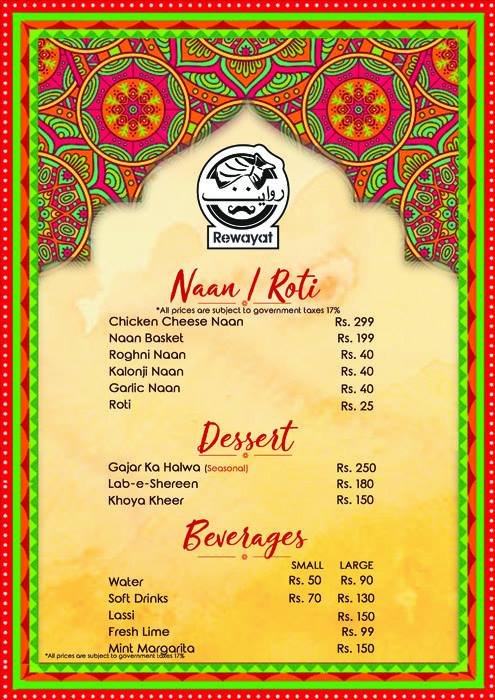 Rewayat Menu - Food Pakistan