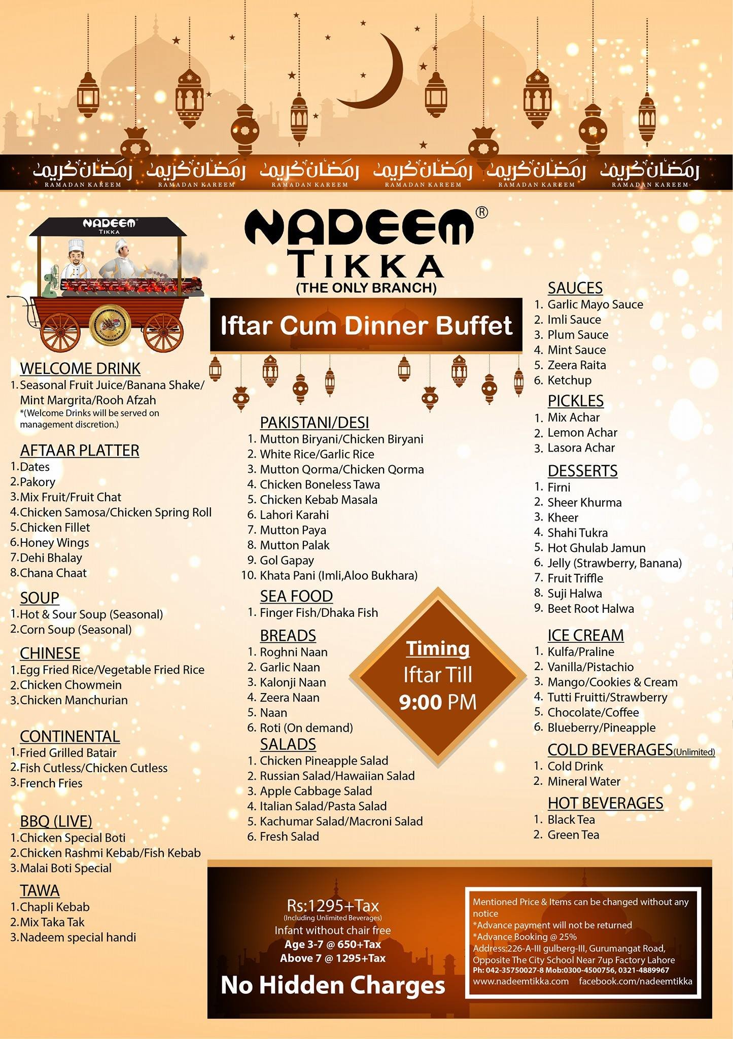 Nadeem Tikka Menu - Food Pakistan