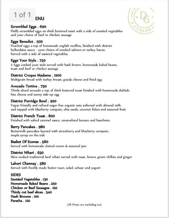 District 6 Menu - Food Pakistan