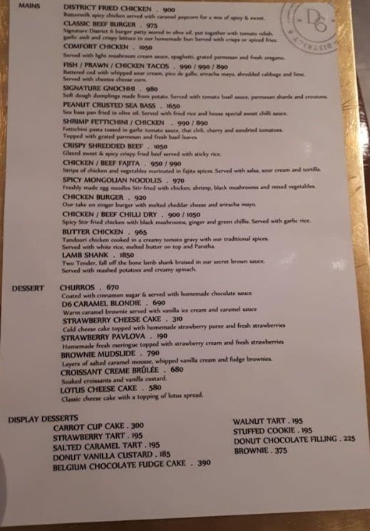 District 6 Menu - Food Pakistan