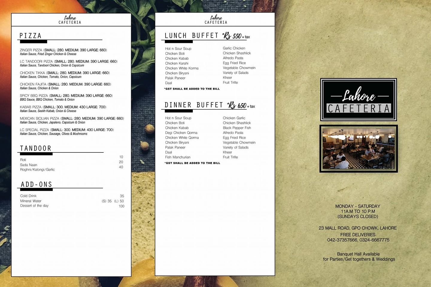 Lahore Cafeteria Menu - Food Pakistan