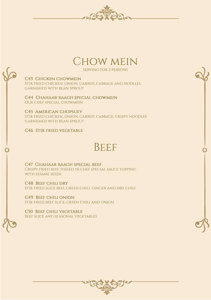 Chahaar Baagh Menu - Food Pakistan
