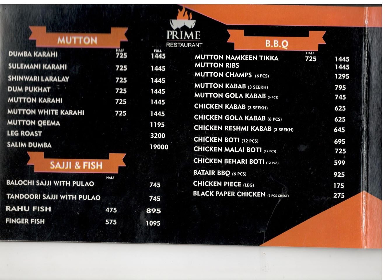 Prime Restaurant Menu - Food Pakistan
