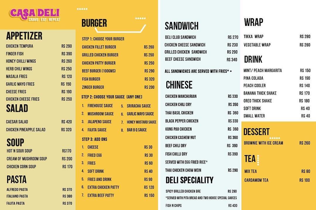 Casa Deli Menu - Food Pakistan