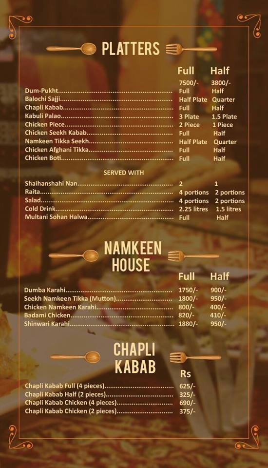 Qabail Menu - Food Pakistan