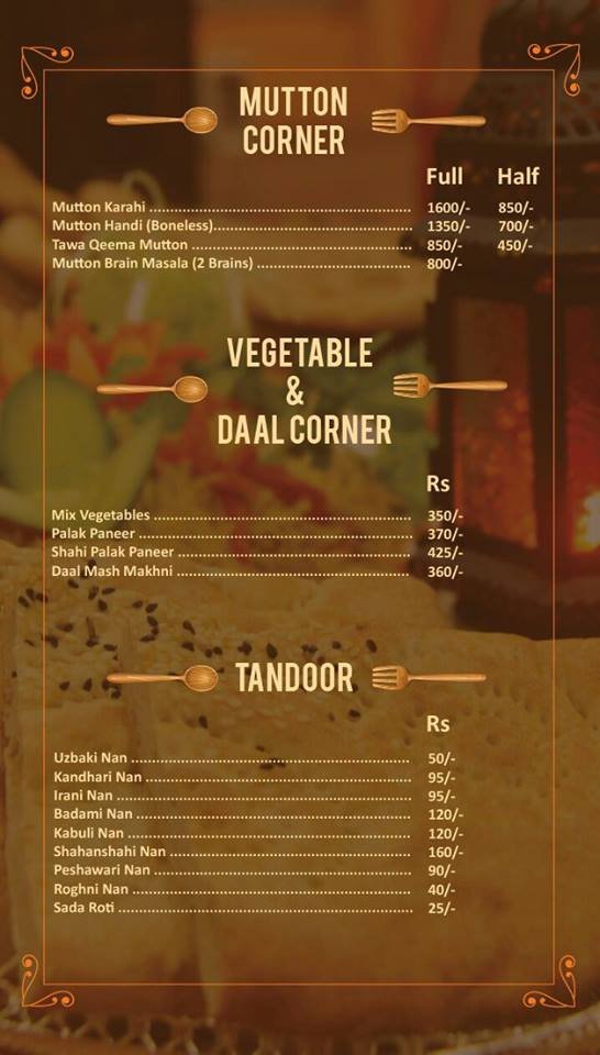 Qabail Menu - Food Pakistan