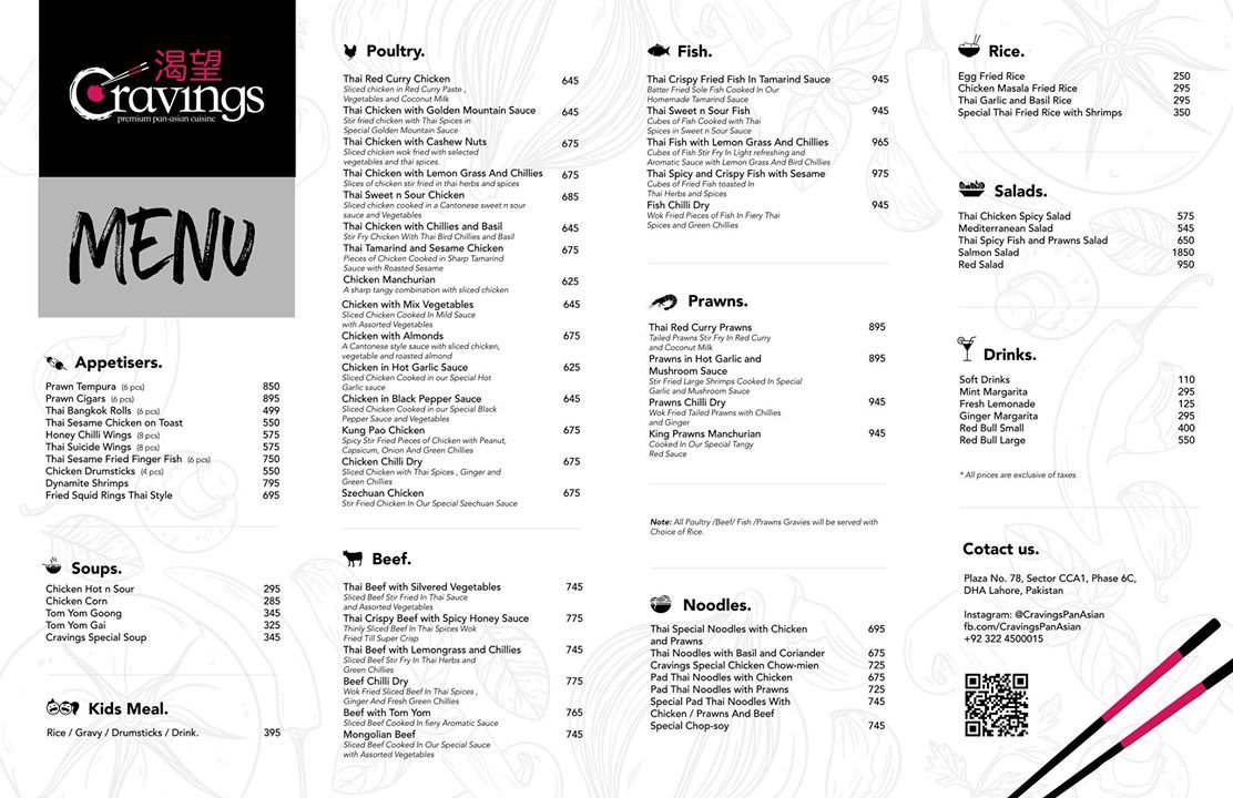 Cravings Menu - Food Pakistan
