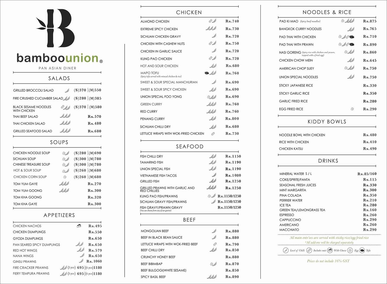 Bamboo Union Menu - Food Pakistan